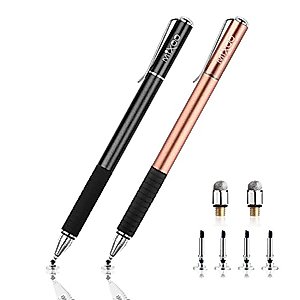 Mixoo 2-in-1 Precision Disc & Fiber Stylus with Replaceable Tips for Capacitive Touch Screen Devices (Black/Rose Gold)