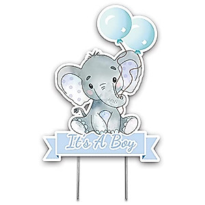 Mirabuy Blue Elephant with Balloons It's A Boy Yard Sign with Stake for Baby Shower Decorations