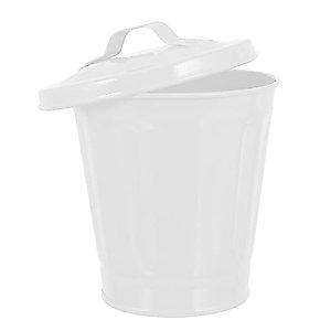 POPETPOP Mini Trash Can with Lid- Tiny Desktop Wastebasket Metal Garbage Bin Pen Holder Flowerpot Small Buckets Organizer for Home Office Kitchen