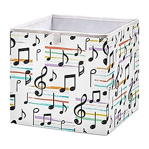 Kigai Music Notes Cube Storage Bins - 11x11x11 in Large Foldable Cubes Organizer Storage Basket for Home Office, Nursery, Shelf, Closet