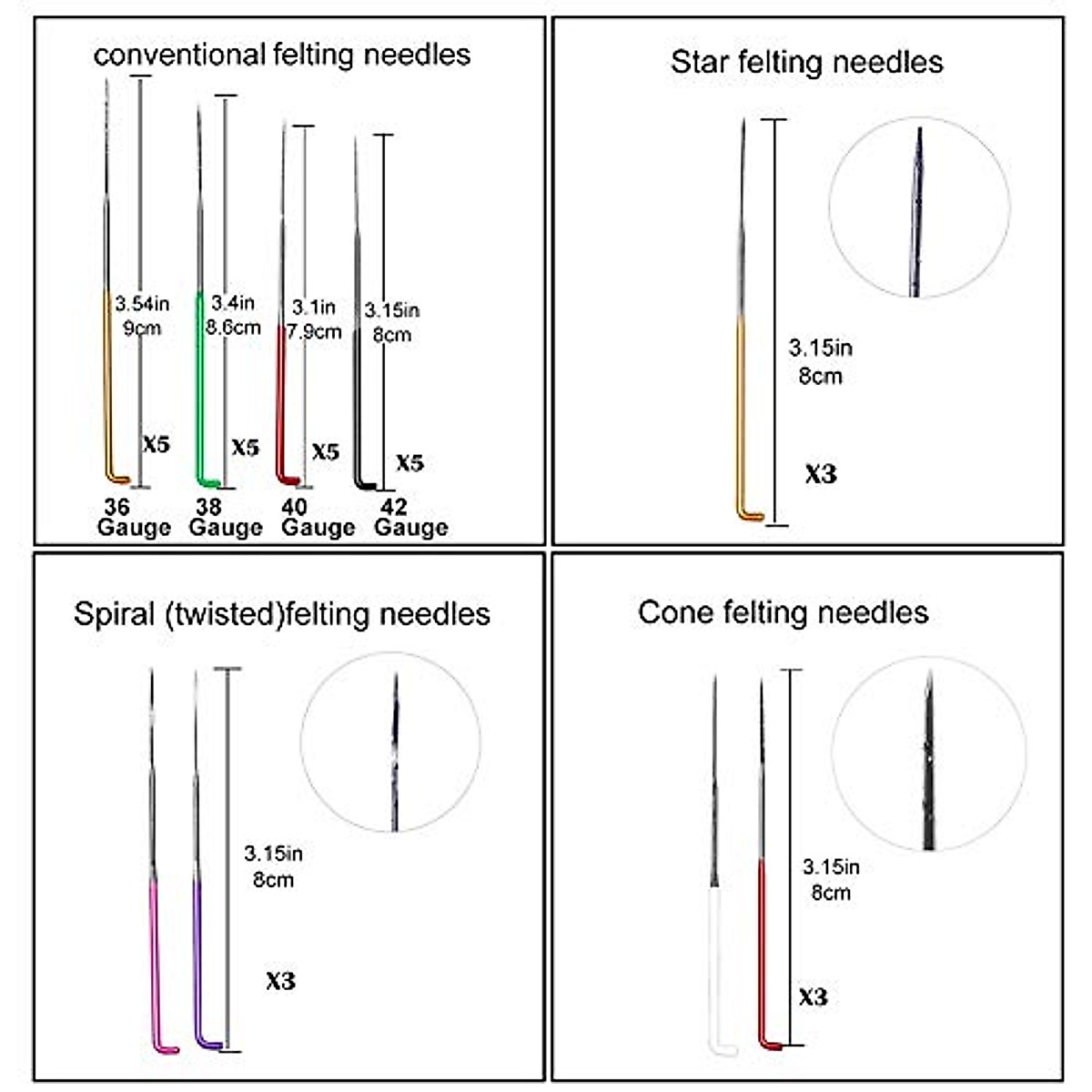 Mayboos 35 Pcs Needle Felting Needles,Wool Felting Supplies with 4 Types Star,Twisted,Cone,Triangular Felting Needles Color Coded Wool Felting Needles Tool Kit with Needle Box