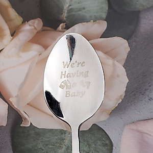 KEYCHIN Pregnancy Quotes Gift Pregnancy Reveal Spoon Announcement Husband Gift You're Going To Be A Daddy Engraved Stainless Steel Spoon for New Dad (Having a Baby spoon)