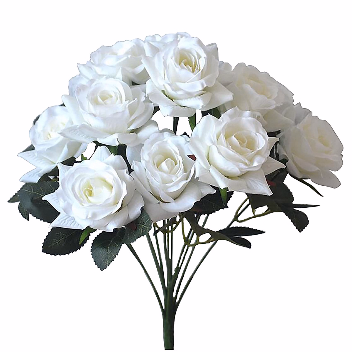 Artificial Rose Flower 12 Heads Bridal Bouquet Silk Rose Bulk for Wedding Home Valentine's Day Party Decor White Rose