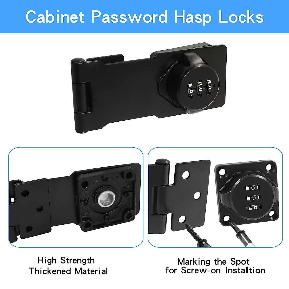 Suiwotin 1pc Hasp Lock Latch with Password Lock, Cabinet Hasp Latch Lock, Metal Security Lock Hasp for Small Door, Cabinet Door, Closet Door (Black)