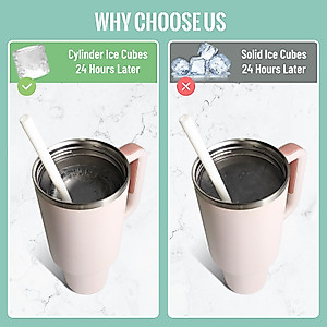 ALOOF Ice Cube Tray with Lid and Bin Compatible with Stanley Cup, 3 Pcs Silicone Ice Cube Hollow Cylinder Molds for Coffee, Juice, Whiskey, Cocktail, for Stanley 40 Oz Cups Accessories (Brown）, Green