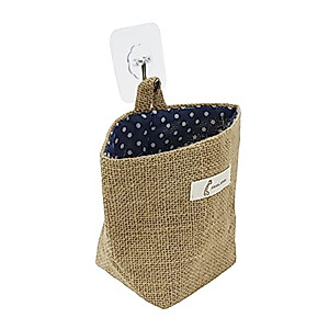 WDONAY Round Storage Bag, Dot Storage Bag, Foldable Hanging Bag, Cotton Linen Material, Blue, 3 Pcs(with Transparent Hook)