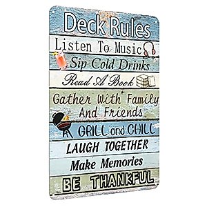 Viodenl Deck Rules Metal Tin Sign Cave Pool Bar Terrace House Wall Decor Backyard Decor Sign 8x12 Inch