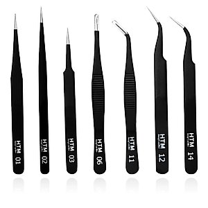 Precision Craft Tweezers Set,3 Pcs Pointed Tweezers,2 Pcs Curved Tweezers,2 Pcs Precision Serrated Tweezers for Eyelash Extensions,Craft, Jewelry,Soldering,Electronics Etc