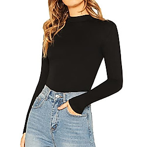 Verdusa Women's Basic Mock Neck Slim Fitted Long Sleeve Pullovers Tee Tops Black S