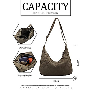 Puffy Tote Bags Women Quilted Puffer Handbag Lightweight Padded Crossbody Shoulder Travel Shopping Tote Girls Hobo Bag Purse Green