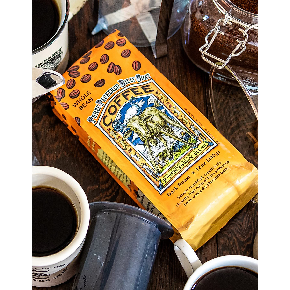 Raven's Brew Coffee High Caffeine Coffee Dark Roast Whole Bean – Three Peckered Billy Goat 2-pack of 12oz