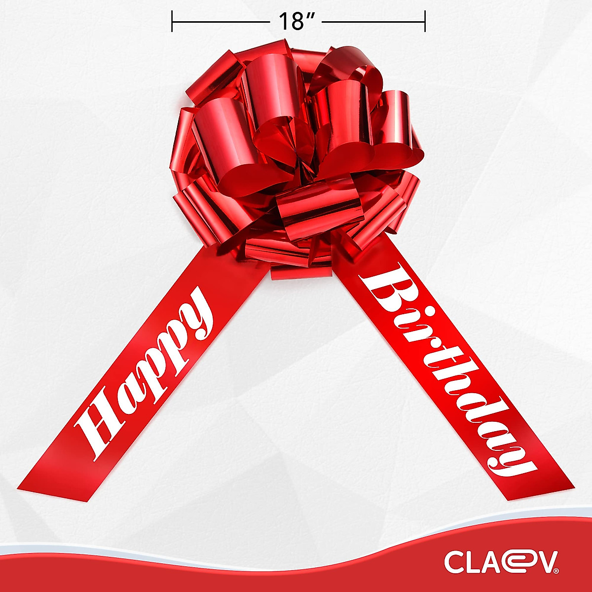 Claev Happy Birthday Big Car Bow (Metallic Red, Round, 18 inch), Shiny Bow for Giant Gifts, All-Weather Christmas Decoration