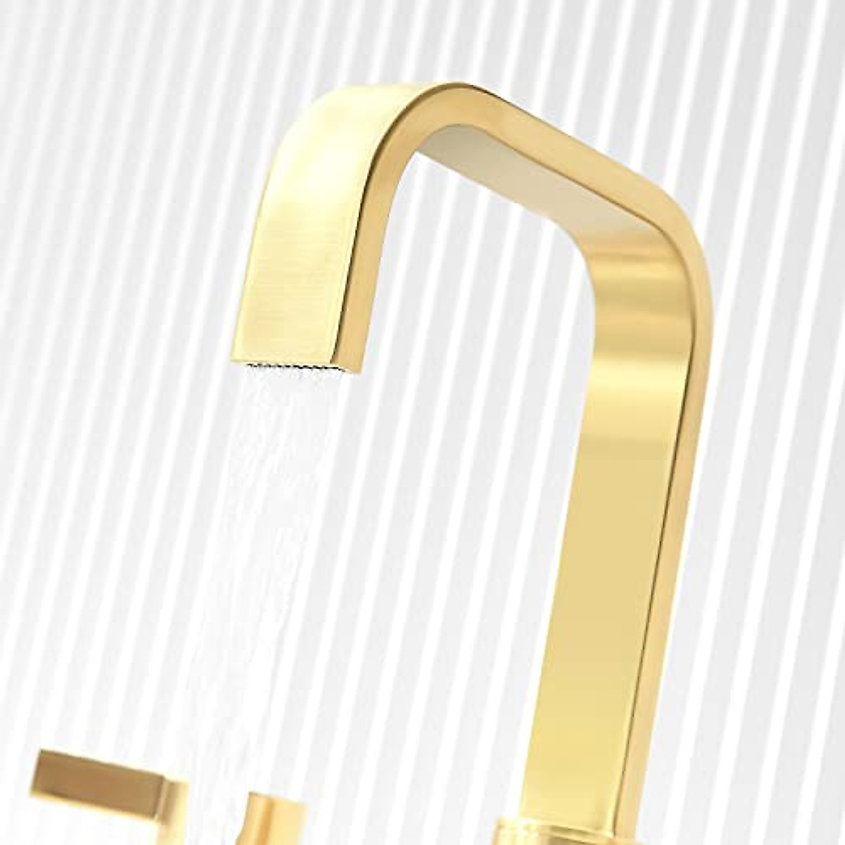 Brushed Gold and Brushed Nickel Bathroom Sink Faucet, 3 Hole Widespread Waterfall RV Bathroom Faucet, Modern Bathroom Faucet with Pop Up Drain and Water Supply Line