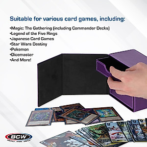 BCW Deck Vault LX 100 - Purple | Card Deck Case with 100 Sleeved Gaming Cards Capacity | For Magic: The Gathering, Pokemon, Commander Decks