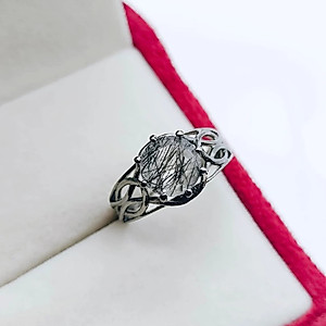 Rings For Women Natural Black Rutilated Quartz Dainty Round Cut Ring, Salt And Pepper Diamond Ring, Minimalist Black Quartz Ring Gift Beautiful Wedding Ring BY FOREVER GEMS & JEWELS