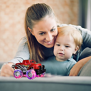 Playo Monster Trucks for Boys - Car Toys for Boys & Girls - Light up Toys for Kids - 6" Truck with Flashing LED Tires - Toy Cars for 3 Year Old boy + - Push n Go Childrens Birthday Gift (Blue)