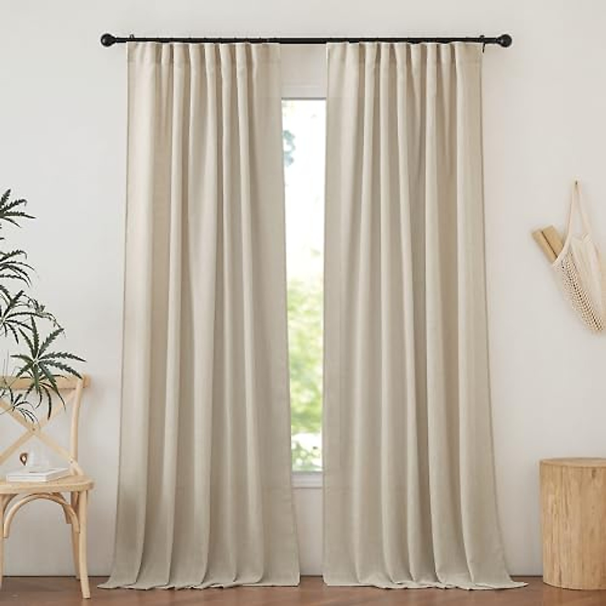 NICETOWN Linen Curtains for Bedroom 108 inches Long Light Filtering Sheer Linen Curtains for Living Room 2 Panels Set Thermal Insulated Privacy Curtains & Drapes, W52 x L108, Taupe