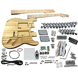 Solo ST Style Double Neck DIY Guitar Kit, Paulownia Body, DSTK-1