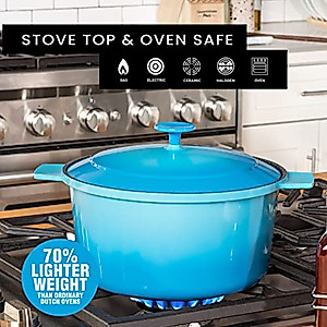 Granitestone Lightweight 5 Qt Dutch Oven Pot with Lid, Nonstick Dutch Oven Set, 10 in 1 Enamel Stock Pot/Cooking Pot & Dutch Oven for Sourdough Bread Baking, Oven/Dishwasher Safe, Non Toxic -Blue