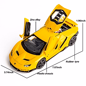 WAKAKAC Model Car Compatible for 1/32 Lambor LP770 Pull Back Toy Car Alloy Toy Vehicle with Light and Sound Music Car for Kids Boys Girls Birthday Gift(Yellow)
