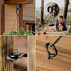 teziicus 8 Pack 3.2 Inches Screw Eyes Black，Eye Hooks Screw in Heavy Duty，Eye Bolt，Long Eye Screws Ring ，Swing Hooks for Hammock Stand, Swings Chair,Yoga, Indoor & Outdoor，Self Tapping Screws…