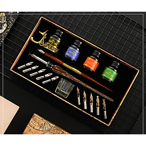 Fountain Pen Set - Calligraphy Pen Set Includes Wooden & Glass Pen - Ink & Pen Nibs