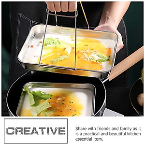 MAGICLULU 4pcs Stainless Steel Bakeware Bandejas Para Comida Coating Trays Stainless Steel Rice Noodles Holding Plate Food Steamer Dessert Platter Pans Square Tray South Korea Pasta Banquet
