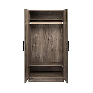Prepac Elite Functional Wardrobe Closet Cabinet with Hanging Rail, Simplistic 2-Door Armoire Portable Closet 20" D x 32" W x 65" H, Drifted Gray, DEW-3264