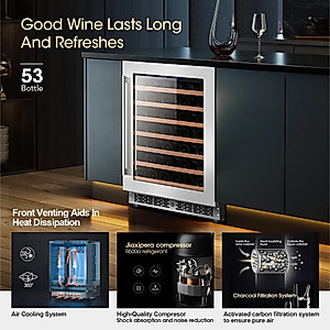 Vesgolden Undercounter Wine Fridge - Compact 24-Inch Wide, Powerful & Quiet Compressor, 53 Bottle Capacity - Perfect for Red, White & Sparkling Wines, Champagne