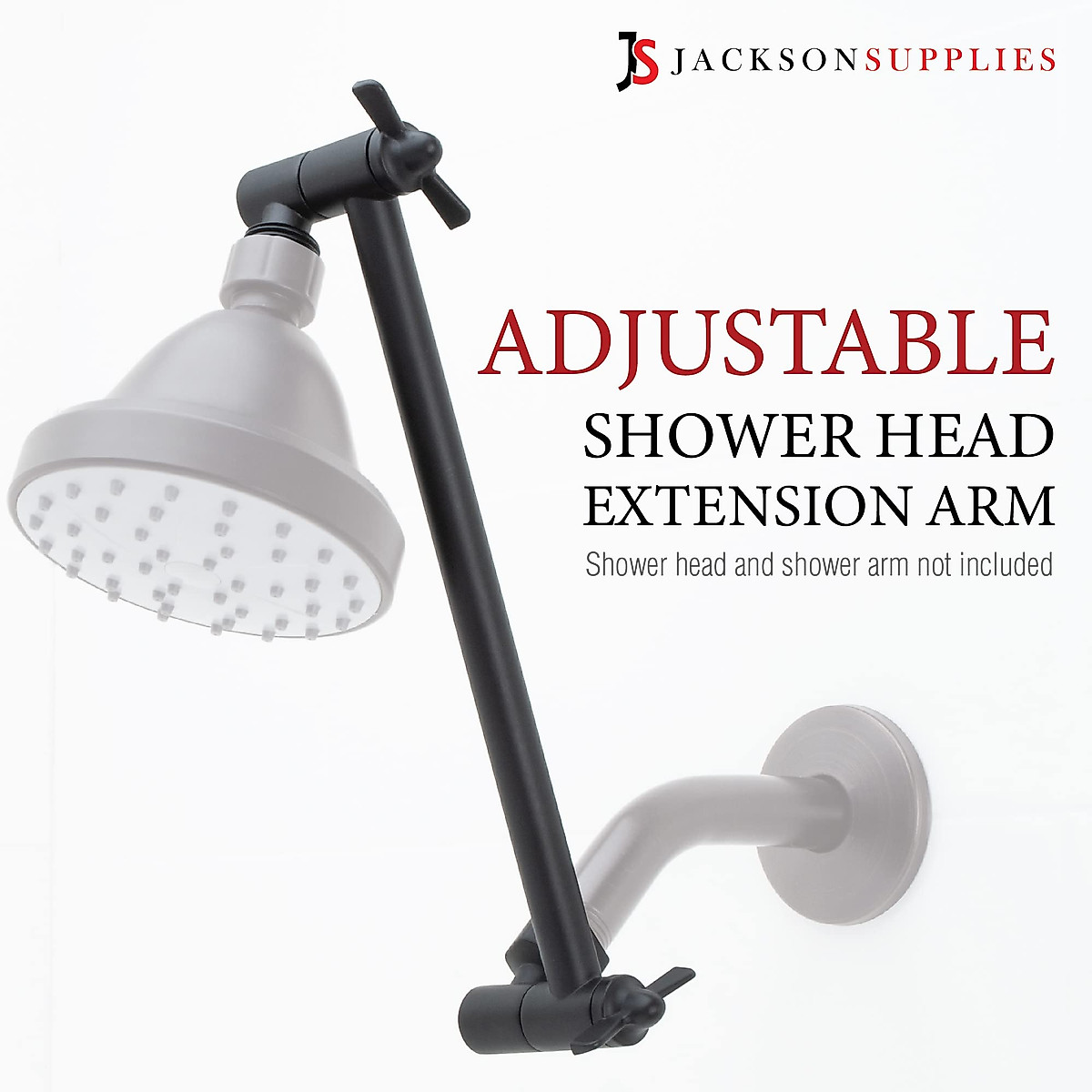 Shower Head Extension Arm by JS Jackson Supplies, Adjustable 10 Inch Showerhead Extender, Solid Brass Construction, Universal Tall Hi-lo Pipe Height Extending (Black Finish)