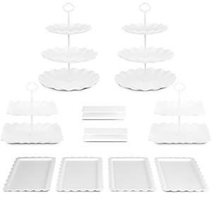 Pack of 10 NWK Cake Stand, Cupcake Stand, with 2X Large 2-Tier Cupcake Stands + 2X Large 3-Tier Cupcake Stands + 4 x Appetizer Trays +2 x Cake Pop Stands Perfect for Birthday Baby Shower Party