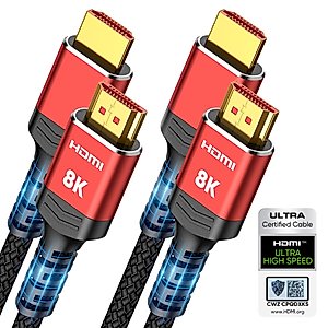 Highwings 8K 10K HDMI 2.1 Cable 6.6FT/2M 2-Pack, Certified Ultra High Speed HDMI Cable Braided Cord-4K@120Hz 8K@60Hz, DTS:X, HDCP 2.2 & 2.3, HDR 10 Compatible with Roku TV/PS5/HDTV/Blu-ray