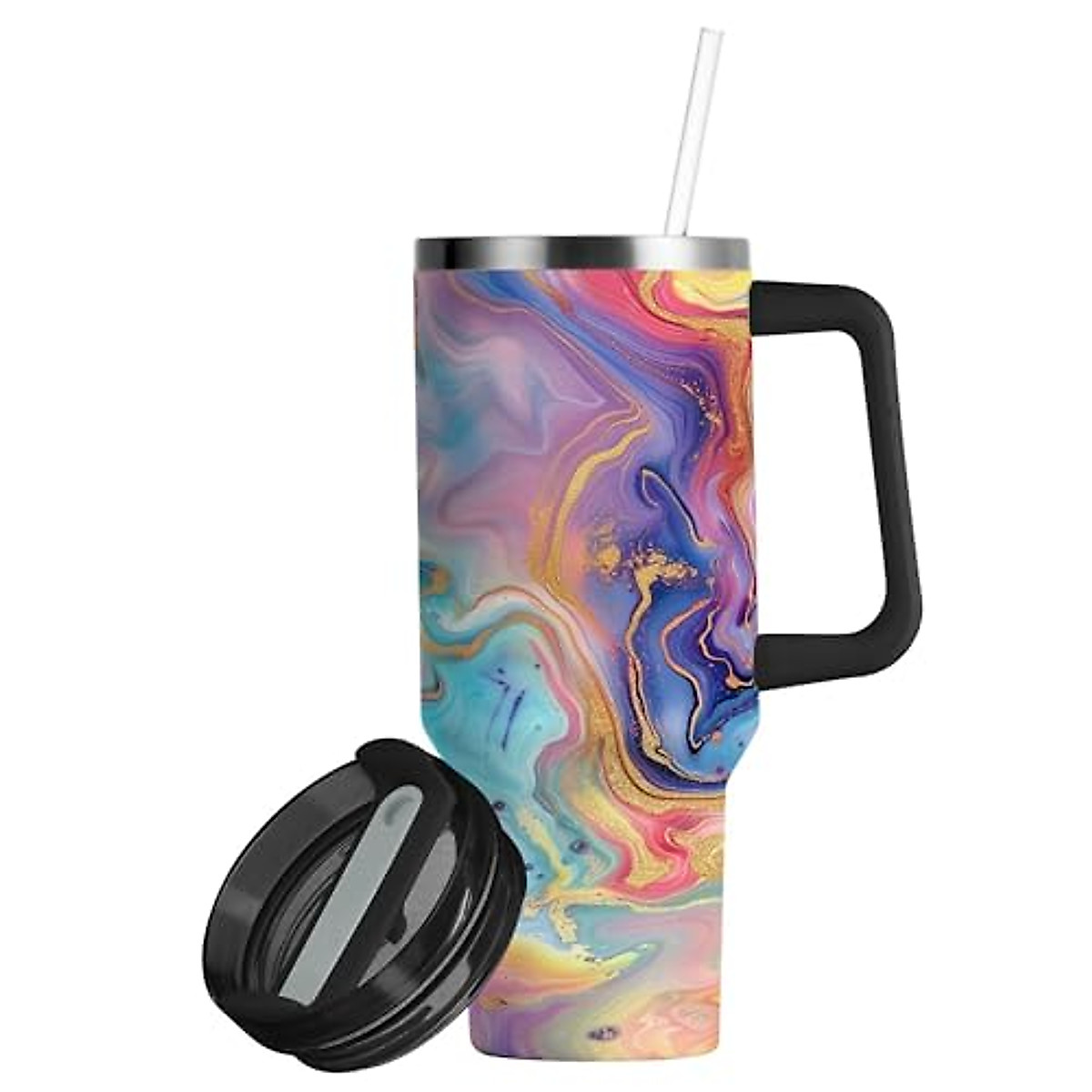 SEHANY Colorful Marble Pattern 40Oz Tumbler with Lid and Straw, Double Vacuum Stainless Steel Insulated Sports Water Bottle Cup Holder Friendly Leak-Proof Travel Coffee Cup for Iced Drink