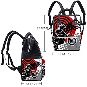 Motocross Rider Dirt Bike with Tire Marks in Monochrome Diaper Tote Bags Mummy Backpack Nappy Bag Nursing Bag for Baby Care