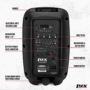 LyxPro 8” Inch Active PA Rechargeable Battery Speaker System, Equalizer, Bluetooth Connection, SD Slot USB MP3 AUX, Mic,1/4" 1/8" 3.5mm Inputs, SPA-8 Battery