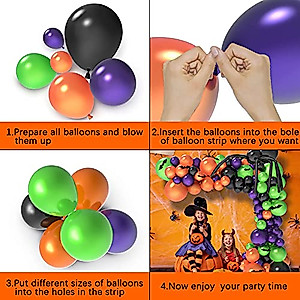 Bonropin Halloween Balloon Garland Arch kit with Black Orange Green Purple Balloons Spider Balloons, Long Balloons, 3D Bat Sticker for Halloween Theme Party Background Classroom Decorations