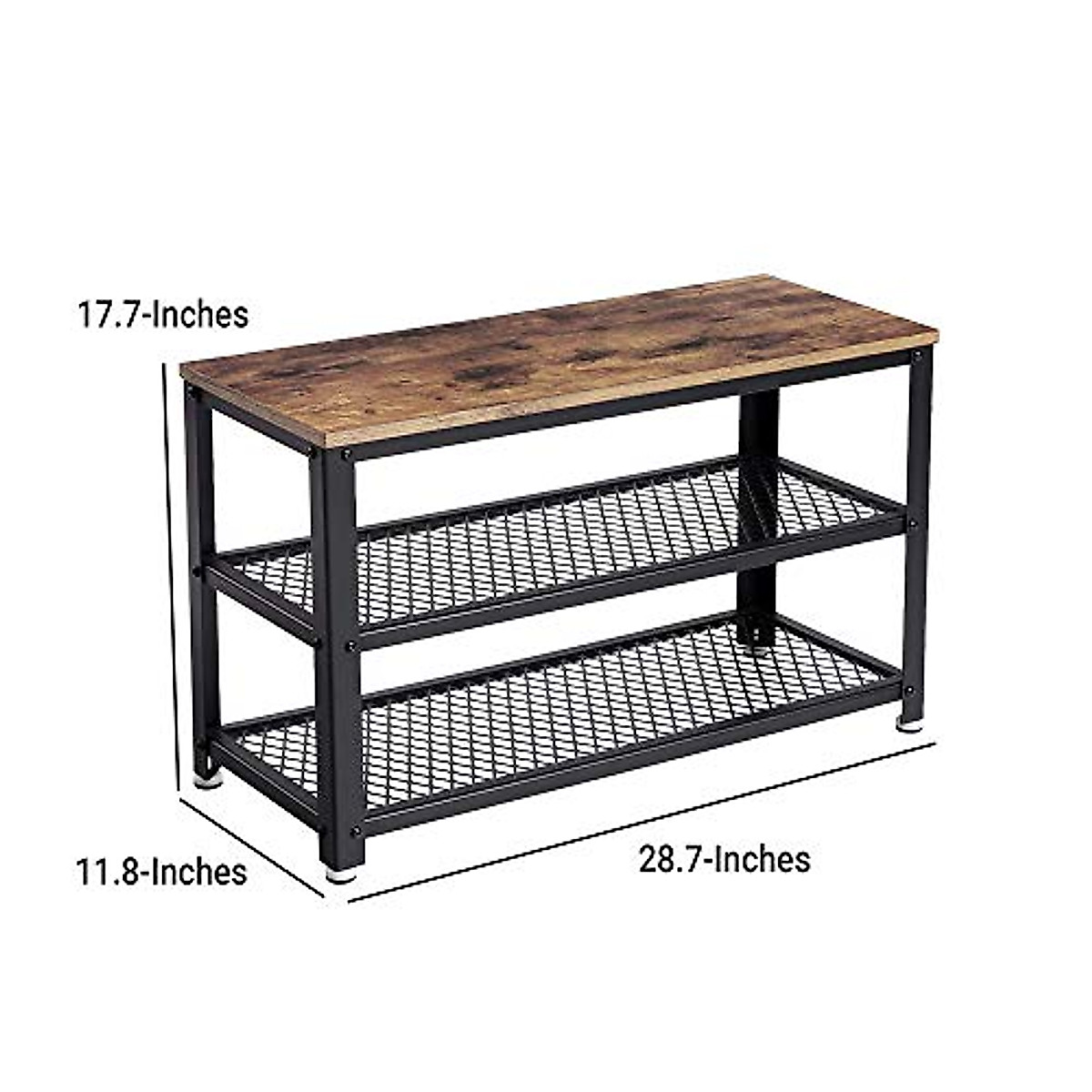 Benjara Vintage Wood and Metal Shoe Rack with 2 Mesh Shelves, Black and Brown