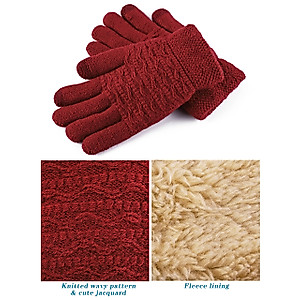KUTTOR 4 Pairs Women Winter Plush Knit Gloves Knit Warm Wool Fleece Plush Touch Screen Gloves with Jacquard Design