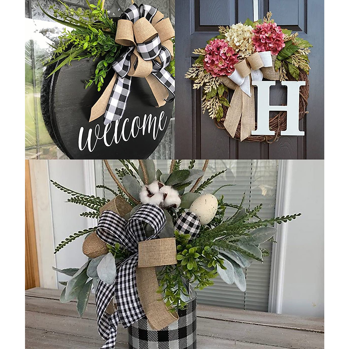 Christmas Burlap Wired Edge Ribbon for Gift Wrapping Christmas Trees Decorations Crafts Making, 2 Rolls, 2.5 Inch x 6 Yards