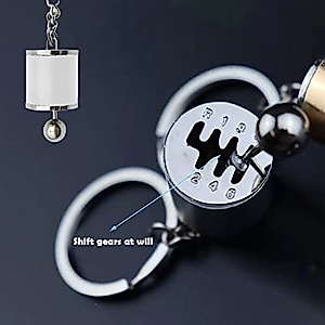 cueclue 1 Pack Car Shifter Keyring, Polished Metal Key Chain Model, 6 Speed Gear Key Clip, Universal Mini Keychain (Silver)