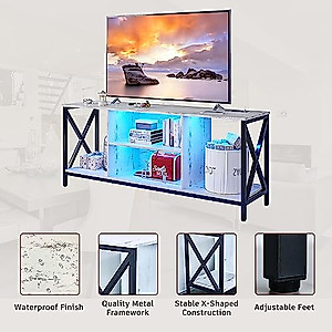 FOMNEY LED TV Stand with Auto LED Lights, Entertainment Center with Wireless/USB/Type-C Charging Station, Television Stands for 65+ Inch TV, TV Cabinet with Adjustable Legs for Living Room(White)