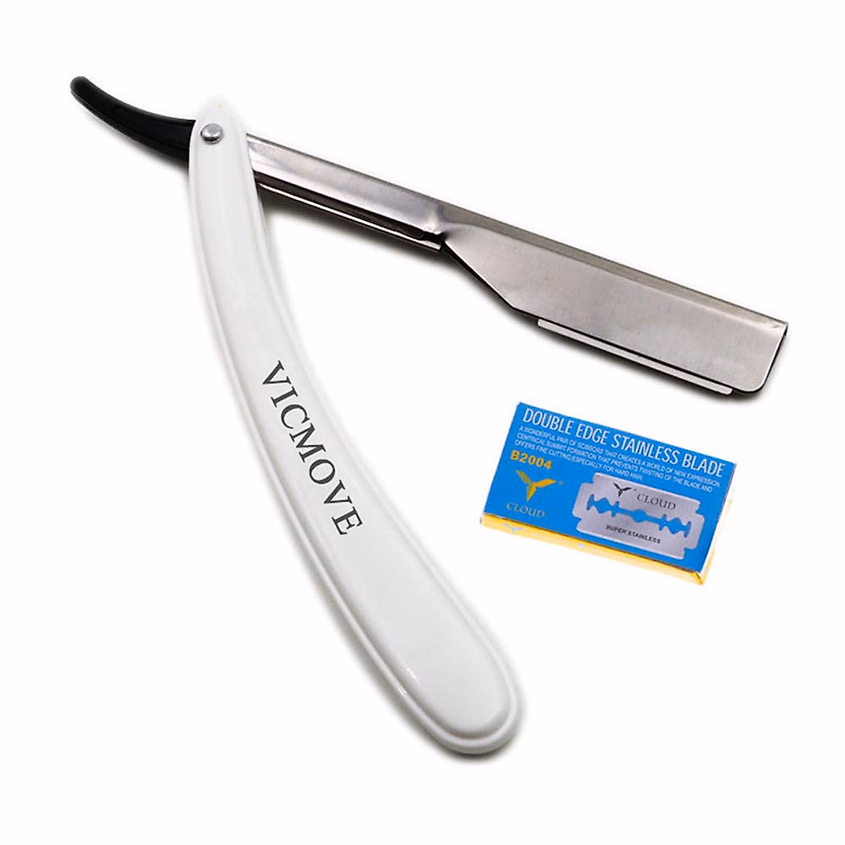 Professional Barber Straight Edge Razor Safety with 100-Pack Derby Blades - 100 Percent Stainless Steel - by VICMOVE (1 razor + 20 blades)