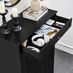 Yaheetech Shoe Cabinet, 5-Tier Shoe Rack Organizer with 1 Drawer, Freestanding Wooden Shoe Storage Cabinet with 2 Louvered Door & Adjustable Shelves for Entryway Hallway, Black