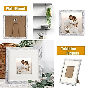AVEAX 8x8 Picture Frames Display Pictures 4x4 with Mat or 8x8 Without Mat, Set of 4 Square Photo Frame for Wall or Tabletop White
