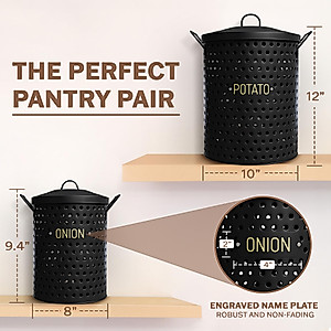 Kitchlab Set of 2 Potato and Onion Storage Bin - Matte Black Finish and Galvanized Kitchen Storage Bins - 10 x 12 Potato Keeper Storage Container - 8.94" Onion Storage Box for Kitchen Counter & More