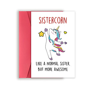 YiKaLus Funny Sistercorn Birthday Card for Her, Great Bday Gifts for Sister, Cute Unicorn Birthday Card for Best Friends, Best Bday Gift Idea for Bestie