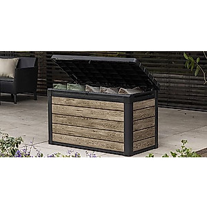 Keter Ashwood 100 Gallon Resin Deck Box Organization and Storage for Patio Furniture Outdoor Cushions, Throw Pillows, Garden Tools and Pool Toys, Brown