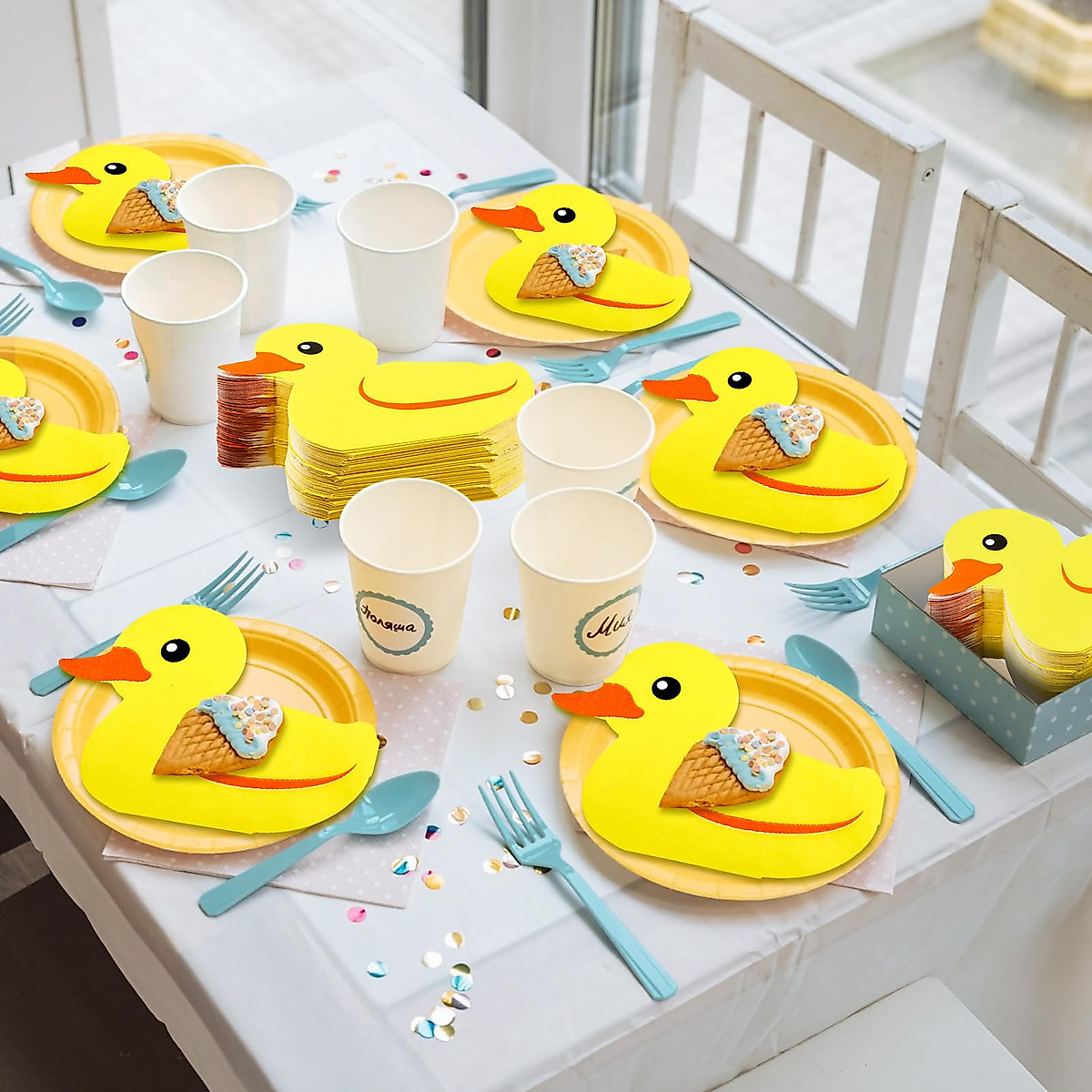 Henoyso 100 Pcs Rubber Duck Paper Napkins Duck Napkins Cute Party Napkins Rubber Duck Party Supplies for Birthday Baby Shower Dinner Picnic Summer Parties Table Decorations Favors