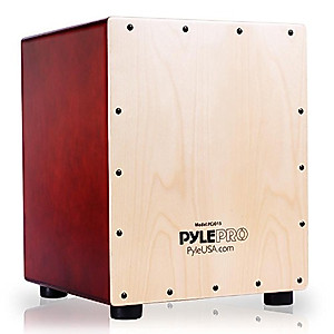 Pyle Snare Style Birch Wood Compact Acoustic Jam Cajon-Wooden Hand Drum Percussion Beat Box with Internal, Deep Bass, Classic Slap, and Crackle Sound-for Kids, Teens, and Adults-PCJD25, Brown (PCJD25)