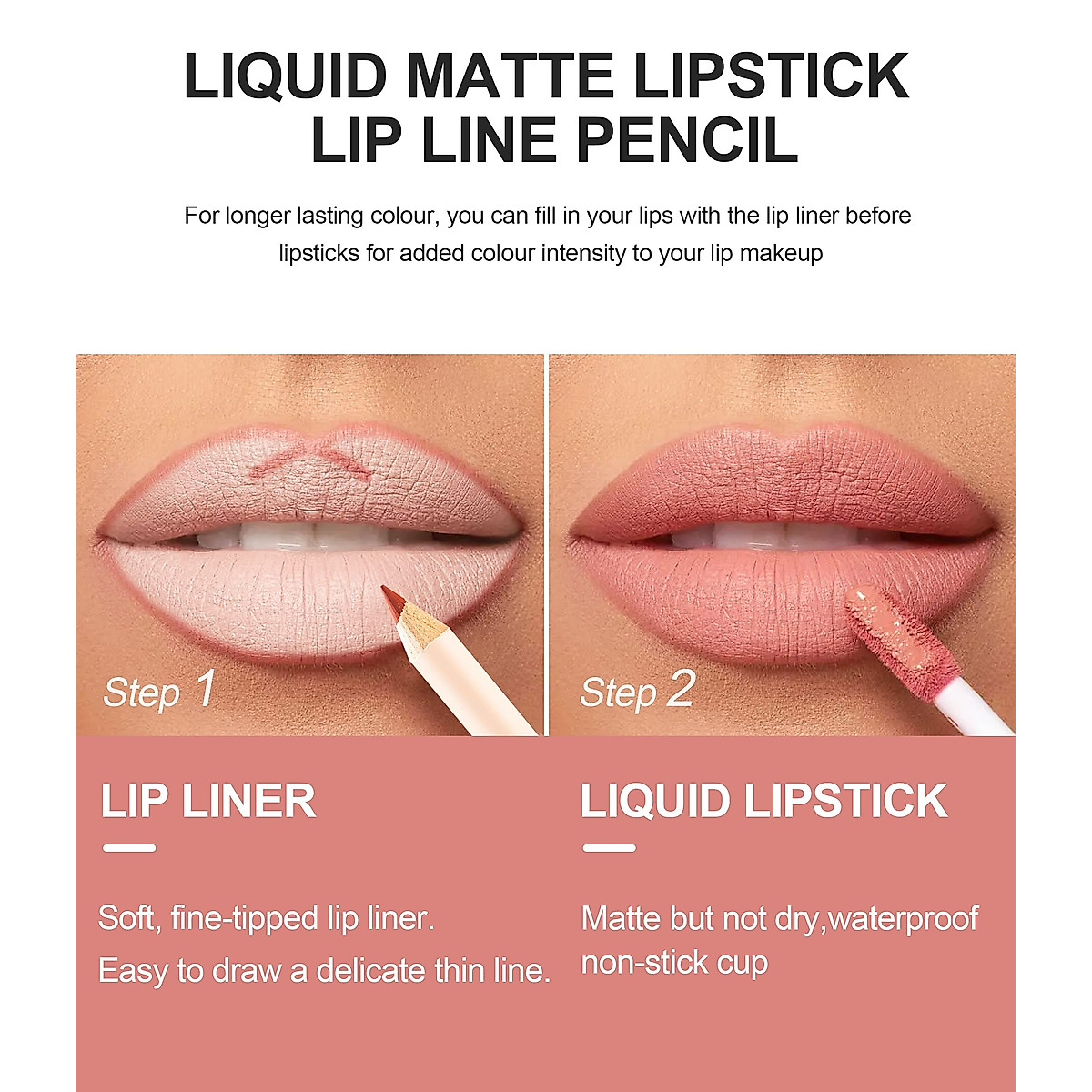 Easilydays 2Pcs Matte Nude Lip Liner Pencil and Lip Stick Set, Velvety Creamy Matte Lip Crayon Full Coverage Lip Stain High Pigment Waterproof, No Smudge Lipstick for Women, Smooth Matte Lip Color Makeup (#01)